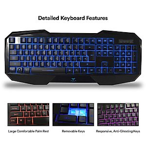 Beastron gaming keyboard and mouse combo,LED 104 Keys USB Ergonomic Wrist Rest Computer Keyboard USB Wired for Windows PC Gamers