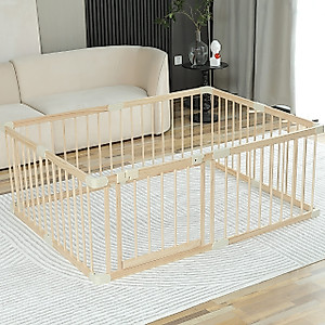 Conababy Baby Playpen Play Fence Gate Play Pen Wood Large,Playpens for Babies and Toddlers Kids Indoor,Baby Play Yards Gym Area,Baby Day Care Play Pin (120x160x61cm)…