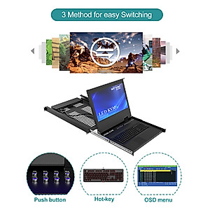 MT-VIKI® Rack Mount KVM HDMI w/ 17.3'' LCD Monitor, 1080P 8 Port LCD KVM Console Integrated Touch-pad++Monitor+Keyboard+8 KVM Cables, Support OSD/Hotkey, Fit 1U 19'' Rack