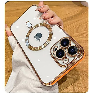 Mangix for iPhone 13 Pro Max Case,Magnetic Clear [Compatible with MagSafe] Camera Lens Protector Plating Luxury Cover for Women Girls Soft TPU Shockproof for Apple iPhone 13 Pro Max 6.7inch