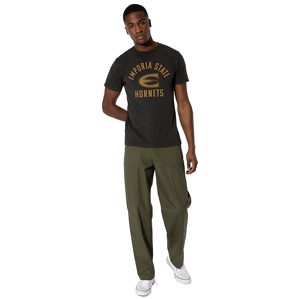 Emporia State University Official Large One Color Logo Short Sleeve Mens Cotton T-Shirt,Black, X-Large