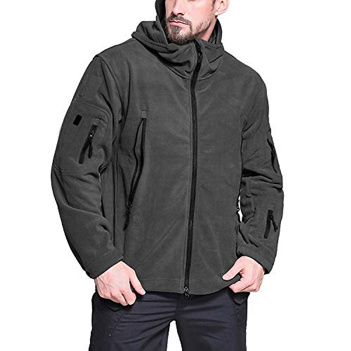 BIYLACLESEN Mens Warm Coat Military Coat Army Coat Hunting Hiking Coat Tactical Fleece Jacket Coat Zip Up Jackets Hoodie Fleece Gray S