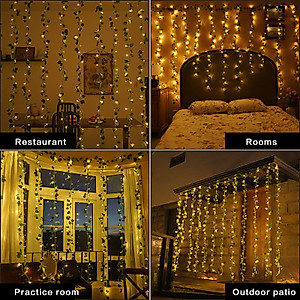 Lfasww Led Ivy Vine Lights 12 Pack 9.4 FT * 6.2 FT Artificial Ivy with 240 Curtain Lights 8 Modes Room Vines for Bedroom Wall Weddings Party Christmas Garden Festival Decor…