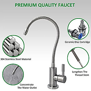 Drinking Water Faucet with Flexible Gooseneck, 360 Degree Rotatable Water Filter Faucet, Kitchen Bar Sink Faucet Lead-Free Cold Water Faucet - Brushed Finish Stainless Steel