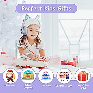 AXFEE Kids Headphones, Cat Ear Kids Bluetooth Headphones, LED Light Up Over Ear Kids Wireless Headphones with HD Stereo Sound 105dB Volume Limited, Foldable Over-Ear Headphone for PC/Pad/School-Purple