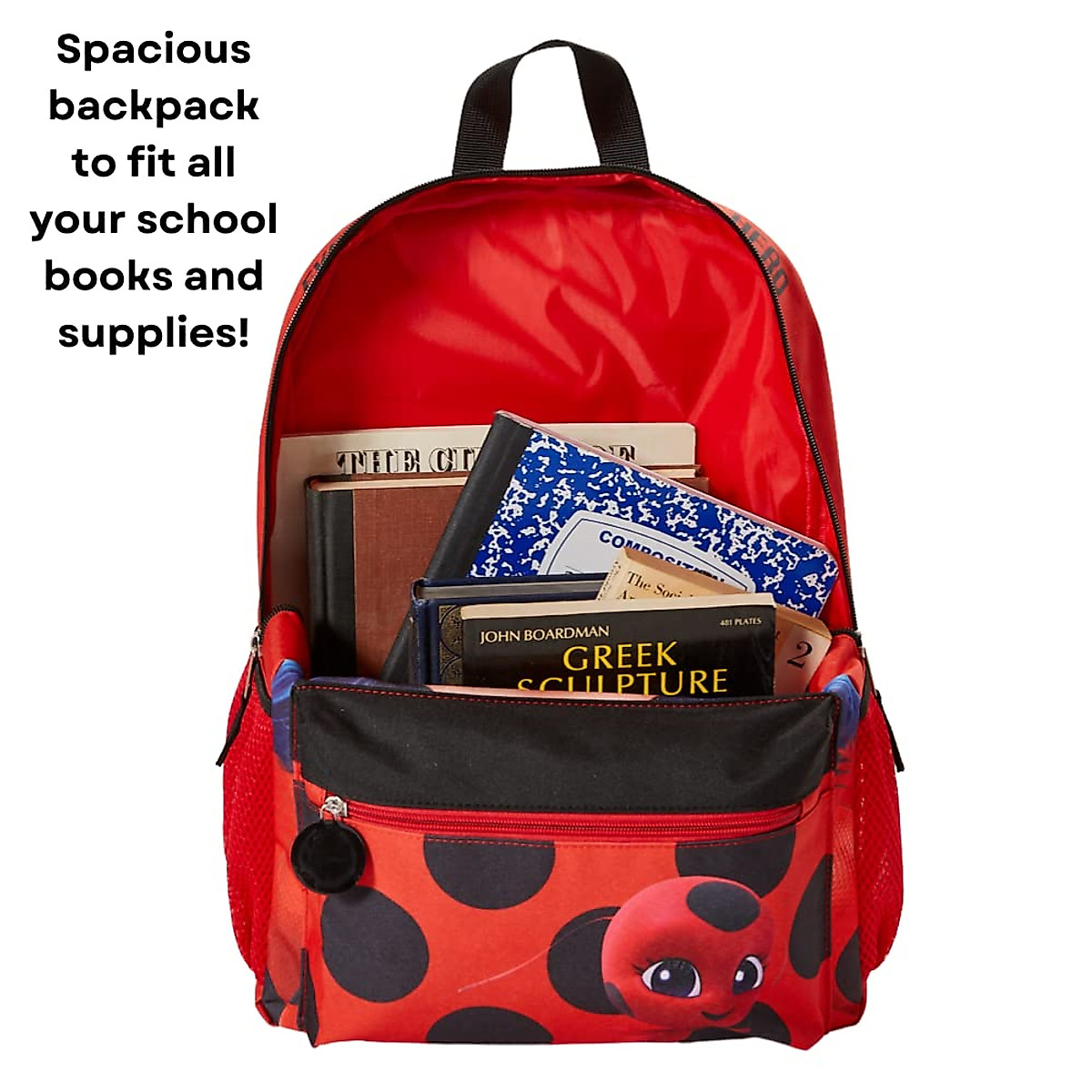 Miraculous Ladybug Backpack for Girls, 16 inch, Red