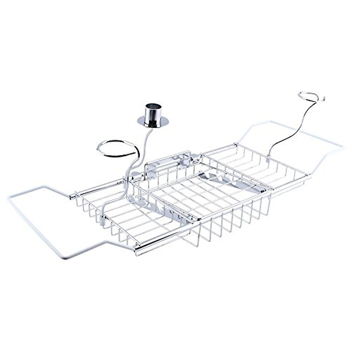 Bath Tray for Tub, Adjustable Bathtub Caddy Tray with Extending Side, Metal Bathtub Shelf Expandable Storage Rack Organizer with Wine Glass and Phone Holder for Home Bathroom Luxury Bathing, Silver