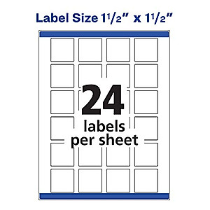 Avery Printable Blank Square Labels, 1.5" x 1.5", Matte White, 600 Customizable Labels (22805)