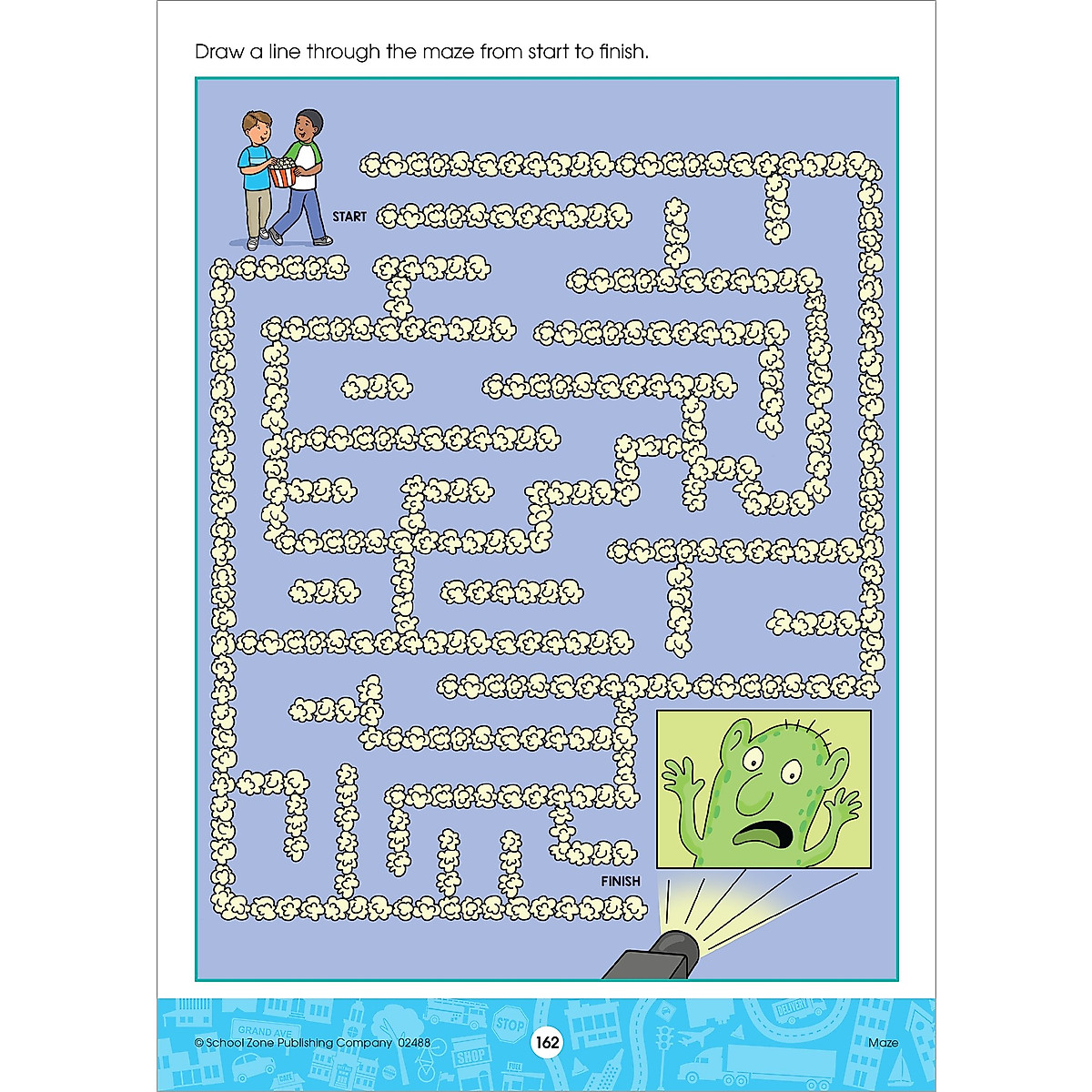 School Zone - Explore the City Kindergarten Learning Workbook - 240 Pages, Ages 5 to 6, Stickers, Alphabet, ABCs, Search & Find, and More (Easy-Tear Top Bound Pad)