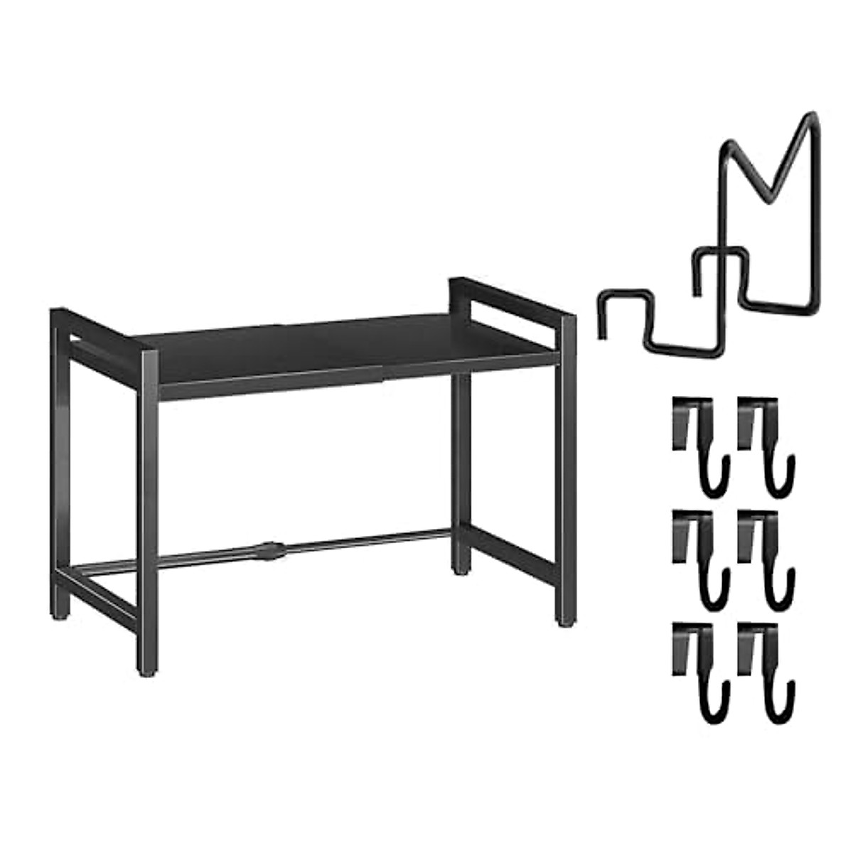 MOMOJIA Versatile Microwave Stand with Expandable Designs Kitchen Counter Organizers with Hooks Carbon Steel Constructions