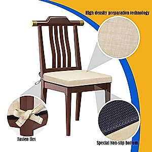 SECLATO Chair Cushions for Dining Chairs, 17 x 16 x 2 Inches, Memory Foam, Set of 4 - Khaki