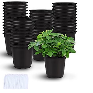 Augshy Nursery Pots, 110 Pcs Black Plastic Plant Pots 4 Inches Seed Starting Pots Containers with 110 Labels