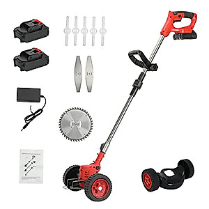 [US Warehouse] Fairnull 24V 6000mAh Weed Trimmer Cordless Electric Weed Eater, 3-in-1 Grass Trimmer/Edger Lawn Tool/Brush Cutter, Push Wheeled No String Trimmer Lawn Mower for Garden & Yard