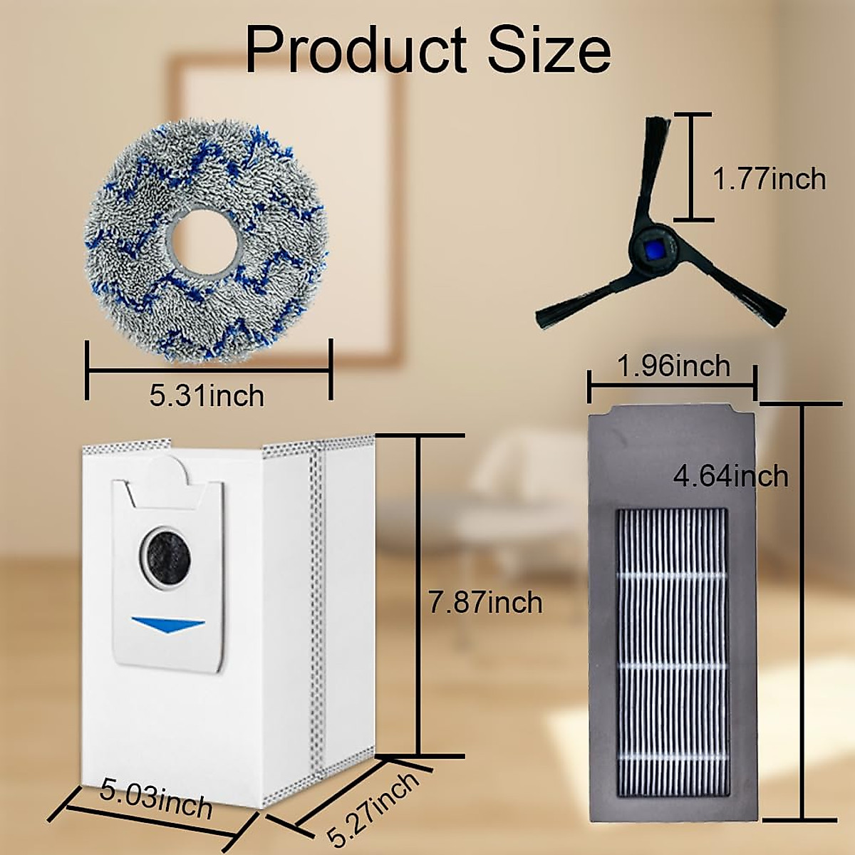 Replacement Parts Accessories for ECOVACS DEEBOT X2 Omni Vacuum Cleaner, Include 4 Side Brushes, 4 Filter, 4 Dust Bags, 4 Mop Pads