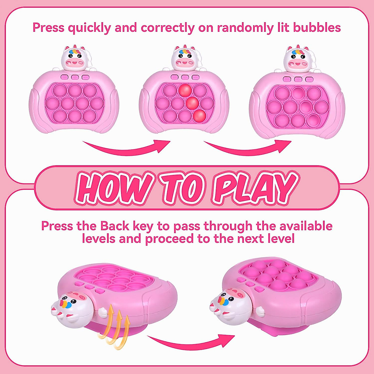 TeaRoo Quick Push Pop Game It Fidget Toys Pro for Kids Adults, Handheld Game Fast Puzzle Game Machine, Push Bubble Stress Toy, Relief Party Favors, Birthday Gifts for Boys and Girls (Pink)