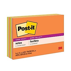 Post-it Notes Super Sticky Super Sticky Large Format Notes, 6 x 4, Electric Glow, 8 45-Sheet pads/Pack