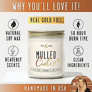 Mulled Cider Candle, Fall Candles I Apple Cider Candle w/Cinnamon & Nutmeg - Infused w/Essential Oils I Mulled Cider Fall Scented Candle (Soy) for Home I 9oz Reusable Jar I 50Hr Burn I Made in USA