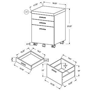 Monarch Specialties 3 Drawer File Cabinet - Filing Cabinet (Dark Taupe)