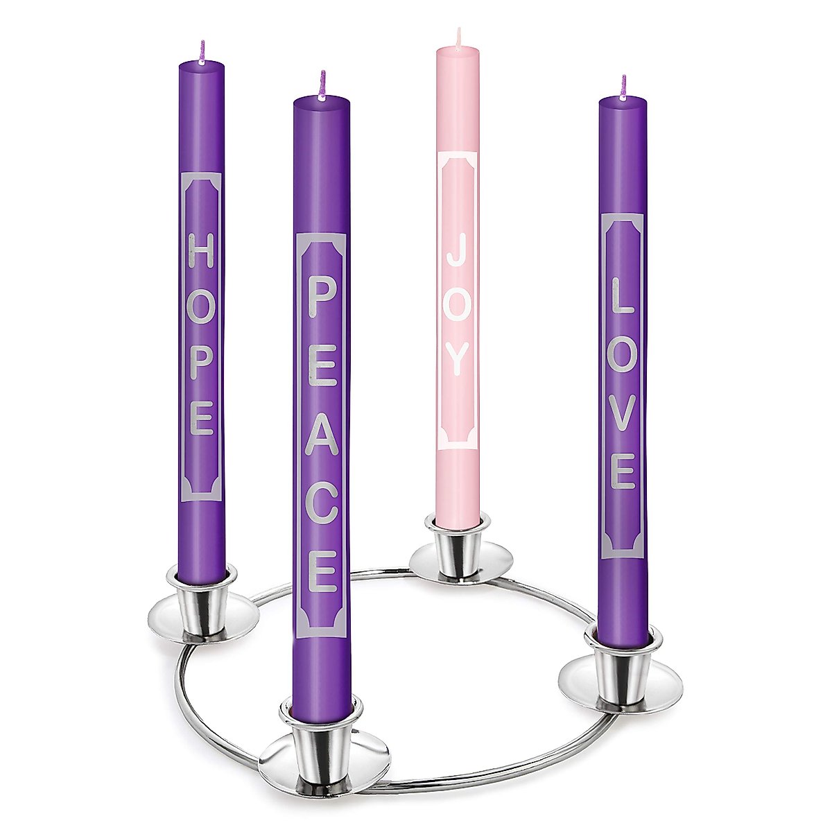 Advent Candles with Words Love, Peace, Hope, Joy On The Candles - Christmas Advent Candle Set of 4 for Advent Rings and Advent Wreaths- Premium Hand Made - Self Fitting End - for Church Advent Wreath