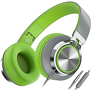 AILIHEN C8 Foldable Wired Headphones with Microphone and Volume Control for Cellphones Tablets Chromebook Smartphones Laptop Computer PC Mp3/4 (Grey/Green)