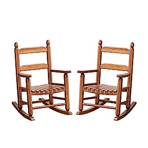 BplusZ Kids Toddler Rocking Chairs Set of 2 Wooden Child Small Rockers Furniture for Patio Porch Balcony Outdoor and Indoor, Suitable for Baby Ages 3-6, Brown
