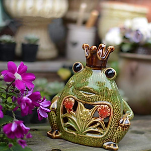 YJRZT Sculptures Statue Figurine Ornaments Hollow Ceramic Crown Frog Prince Aromatherapy Candlestick Decoration Garden Garden Desktop Home Decoration