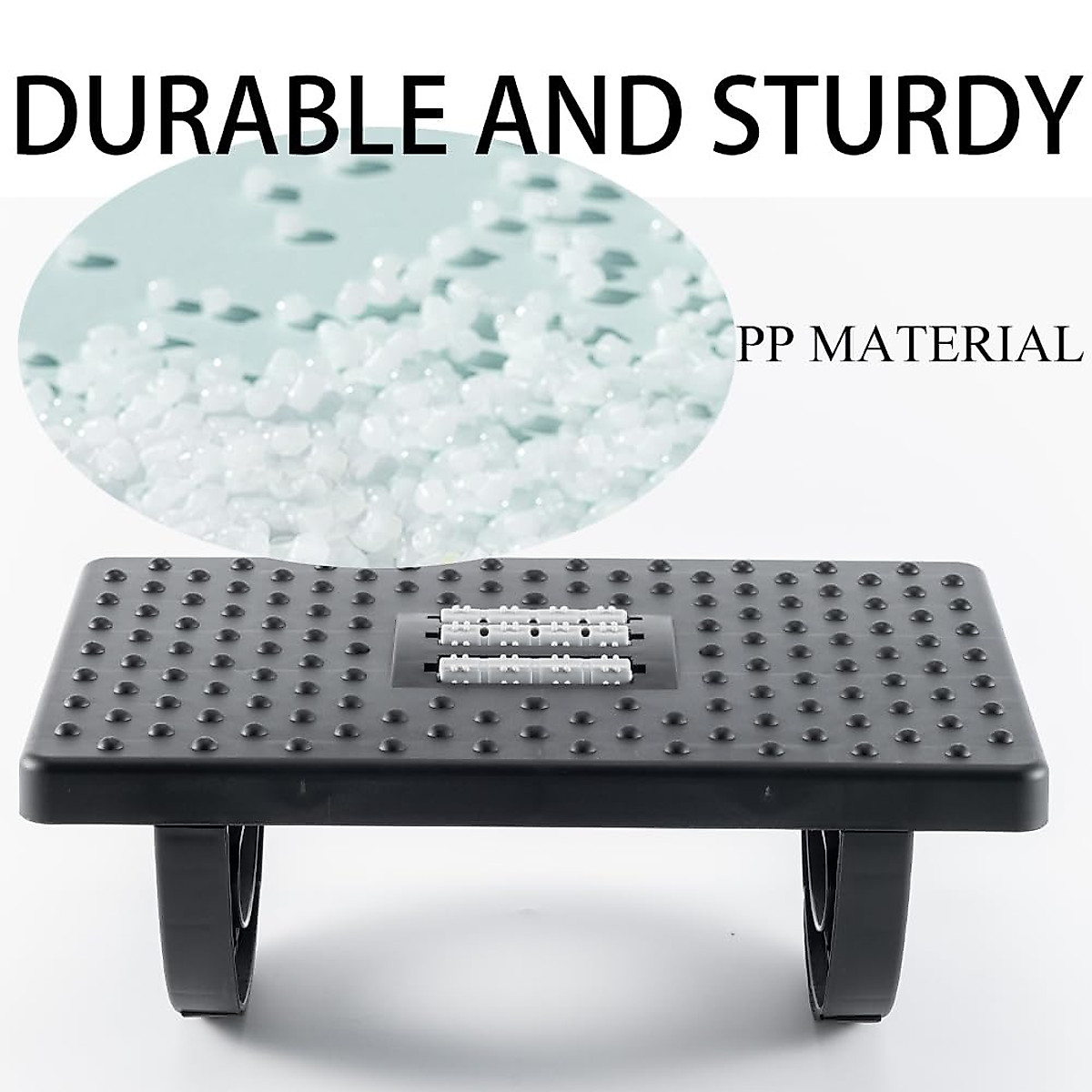 Foot Rest, Adjustable Height Foot Rest for Under Desk at Work, Ergonomic Foot Stool Under Desk for Office, Under Desk Footrest with Large Roller Massage, Desk Foot Rest for Pressure Relief (Black)