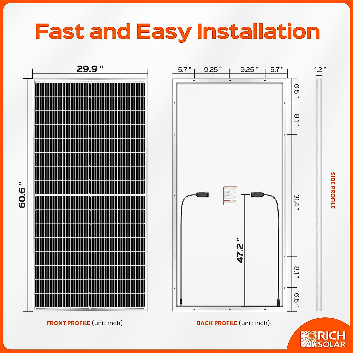 RICH SOLAR 250 Watt 12 Volt 16BB Cell Monocrystalline Solar Panel High Efficiency Solar Module for RV Trailer Camper Marine Off Grid (250W Single Panel)
