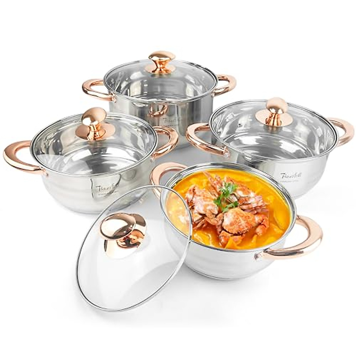 BAERFO Pots and Pans Set -8 Piece Stainless Steel Kitchen Cookware Set,Pots and Pans Set Nonstick cooking sets，suitable for Gas, Electric & Induction, Dishwasher Safe