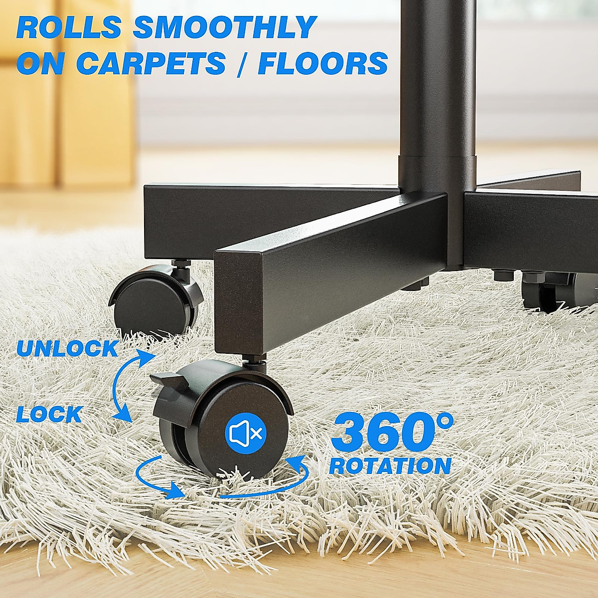 Mobile TV Cart Rolling Floor Stand for 23-60 Inch LCD LED OLED 4K Smart TVs up to 88 lbs, Height Adjustable Outdoor Metal Trolley Stand with Locking Wheels and Tilt Mount for Home Office Portable Use