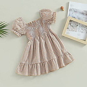 MERSARIPHY Toddler Baby Girl Dress Cotton Linen Baby Dress Sleeveless Sundress Girls Summer Clothes (Khaki Plaid, 3-4 Years)