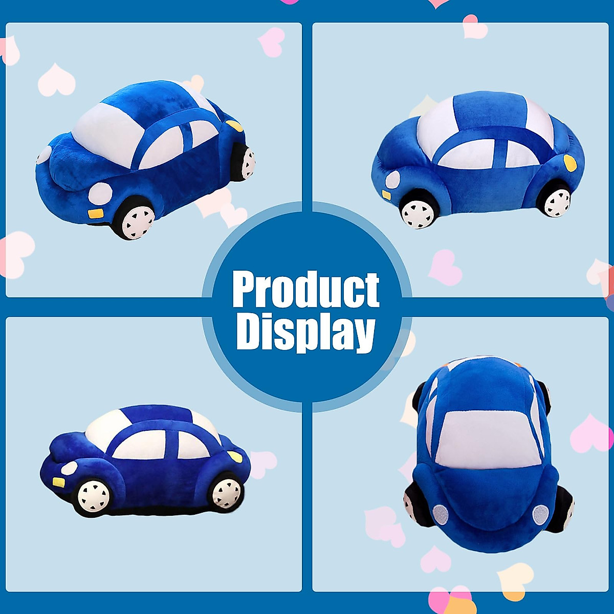 zhidiloveyou Car Plush Blue Stuffed Car Shaped Pillow Cute Toy Decor Gifts for Kids 11.8 inch