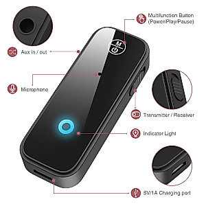 LOFICOPER Bluetooth AUX Adapter for Car, Bluetooth 5.0 Transmitter Receiver, 2 in 1 Wireless 3.5mm Audio Adapter for Cars, Speakers, Stereo Systems, Headphones, Hands-Free Call