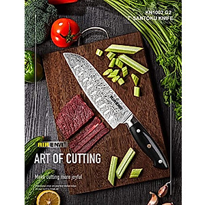 AIRENA Santoku Knife - 7" Japanese Style Kitchen Knife - X50CrMov15 German Steel Blade & Full Tang Ergonomic Pakkawood Handle - Best Value Ultra Sharp Cooking Chef Knife Giftbox