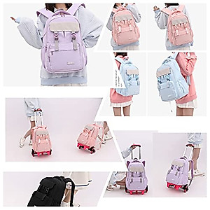 Solid-Color Rolling Backpack for Girls, Trolley Wheel School Bag, Wheeled Bookbag on 2 Wheels