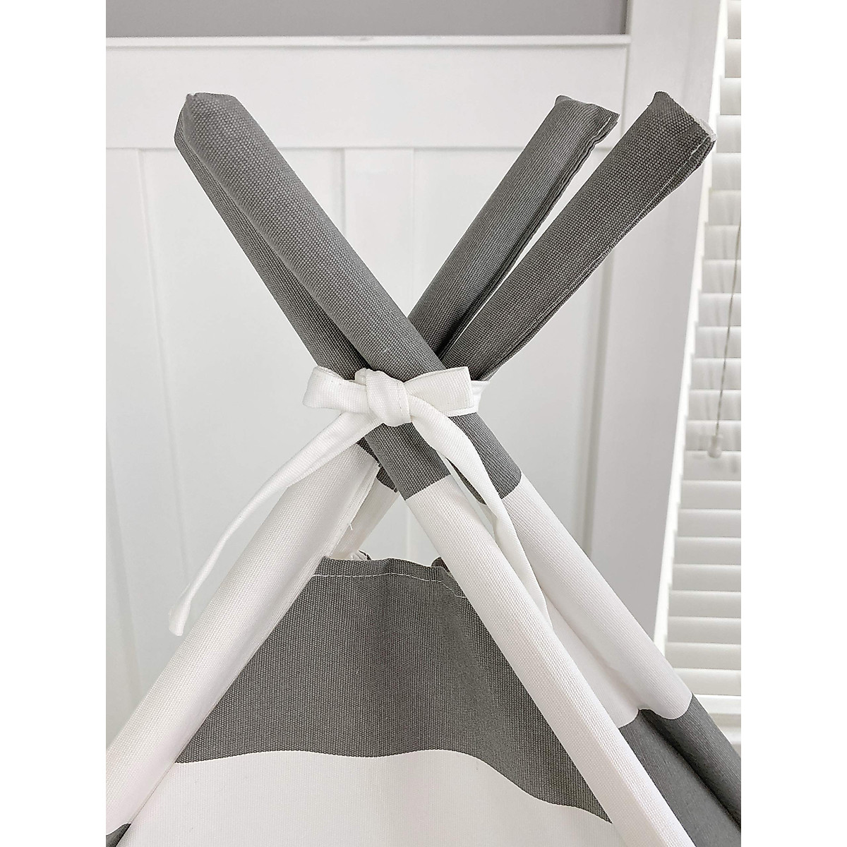 Domestic Objects | Play Tent Bed Canopy | Teepee for Mattress | 100% Cotton Canvas | Premium Quality (Twin/Single No Door) (Gray Stripes)