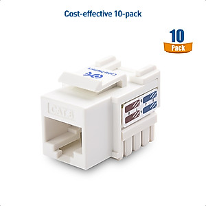Cable Matters [UL Listed] 10-Pack 10Gbps Cat6 Keystone Jacks, RJ45 Keystone Jack, Ethernet Keystone Jack in White for Patch Panel and Wall Plate