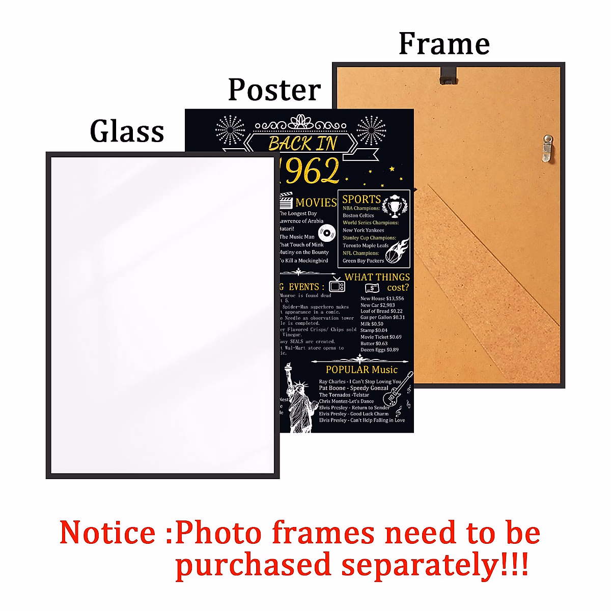 Black and White Background Rose Gold 11.7x8.3" Print [Unframed] 60th Birthday Party Decorations Poster Supplies Anniversary Card Gifts for Men & Women Turning 60 Years Old (Back in 1962)