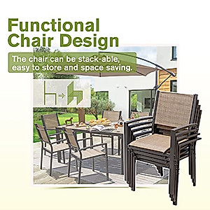 Homall 7 Pieces Patio Dining Set Outdoor Furniture with 6 Stackable Textilene Chairs and Large Table for Yard, Garden, Porch and Poolside (Beige)