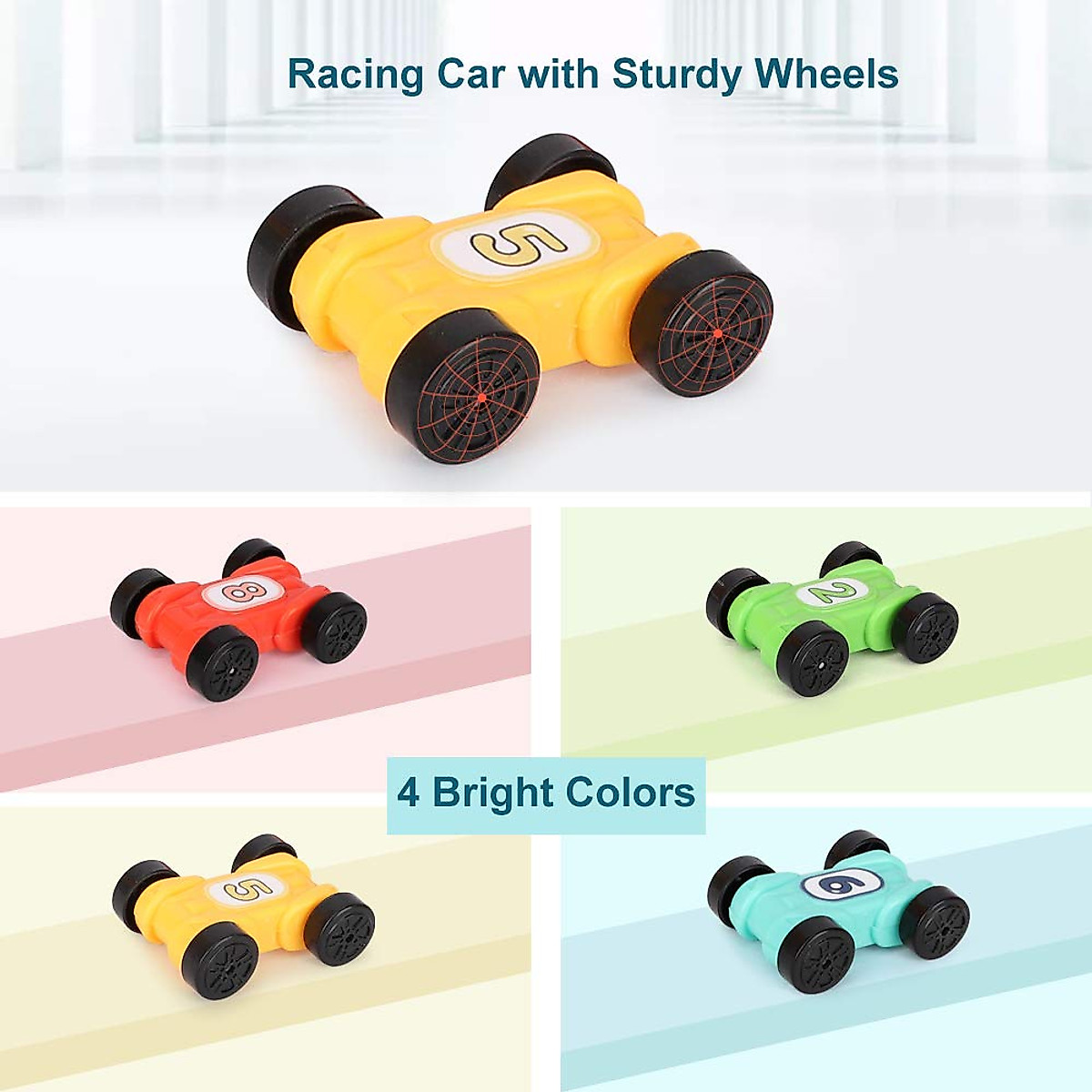 Aomola Montessori Toys for 3 4 5 Year Old Boys Toddlers, Car Ramp Toys with 8 Mini Cars, Parking Lot & Gas Station, Ramp Racer Toy Gift for Boys Girls Age 3-5