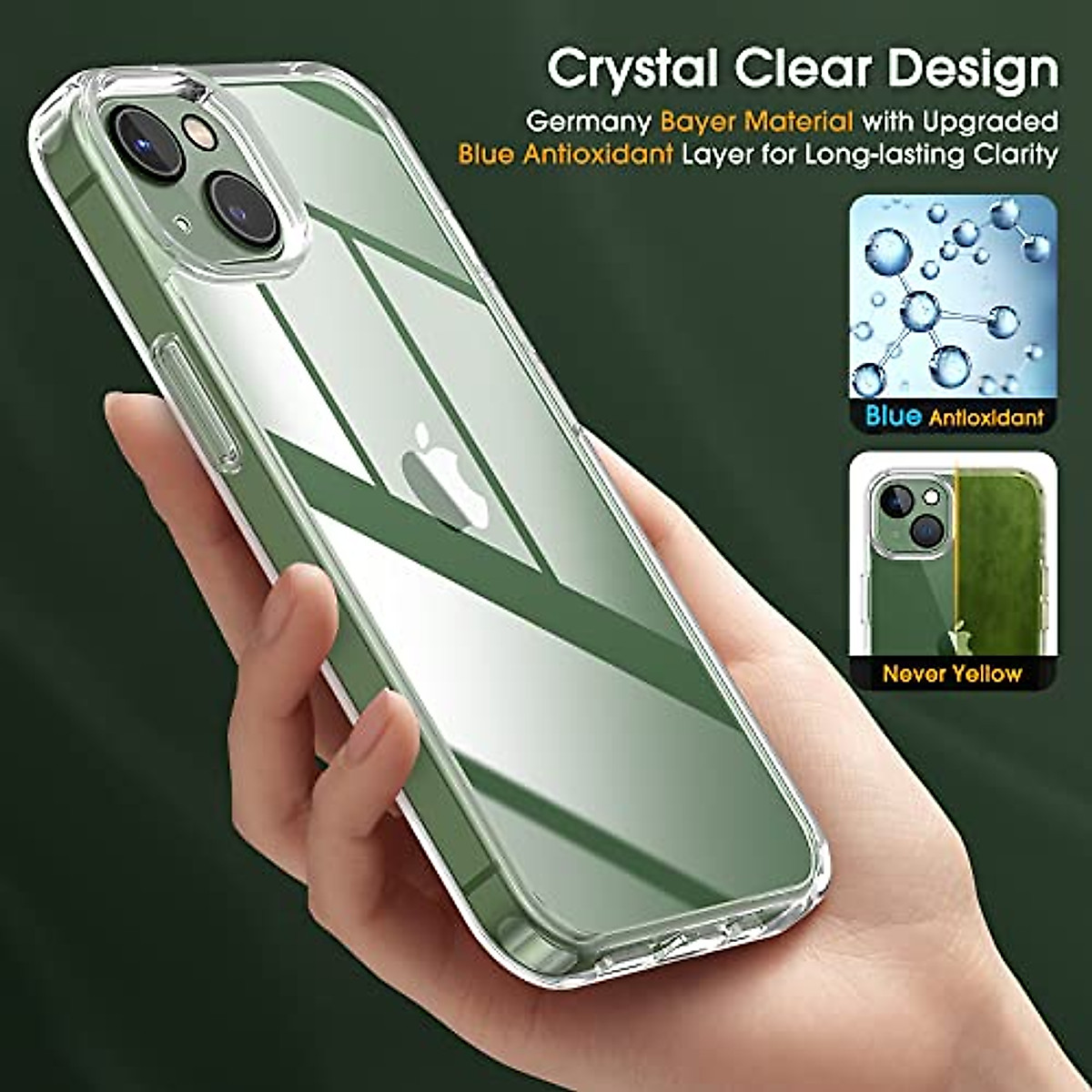 Emetok [6 in 1 Set for iPhone 13 Case, Yellowing Resistant, Soft Touch, Slim & Strong, Edges Reinforced Case for iPhone 13 6.1, Transparent