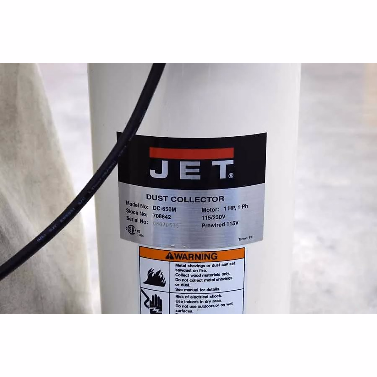 JET Dust Collector, 650 Series, 30-Micron Bag Filter, 1 HP, 115/230V 1Ph (Model DC-650BK)
