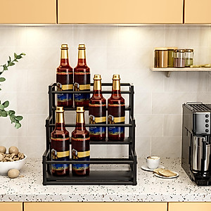 ZGO 3 Tier Coffee Syrup Rack for Coffee Bar, Water Bottle Organizer for Cabinet, Simple Syrup Bottles Coffee Station Organizer for Countertop, Coffee Bar Accessories and Organizer(Black)