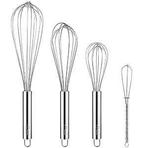 HOTEC 4 Pieces Stainless Steel Whisks Set Wire Whisk Balloon Whisk Egg Beater Kitchen Utensils for Stirring, Beating, Blending