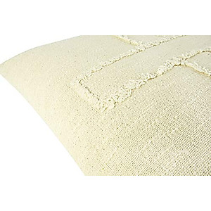 Creative Co-Op DF2389 Square Cotton Mudcloth Fringed X Pattern Pillow, Off-White