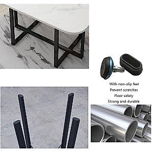 MAxba 90 * 150cm Oval Conference Dining Table and 6 Chairs Business Office Reception Table Set,PU seat Surface,Wooden Table top,Metal Frame(Black)