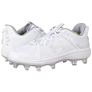 Under Armour Men's Yard Low MT TPU Baseball Cleat, (100) White/White/Metallic Silver, 8.5