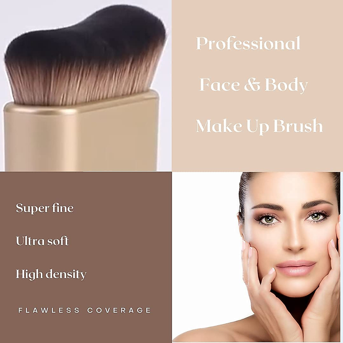 ELYSIAN - Professional Cosmetics Applicator / Kabuki Brush - Face or Body - curved & large Makeup / Body Brush - Powder, Bronzer, Foundation, Oil, Creams - Gold