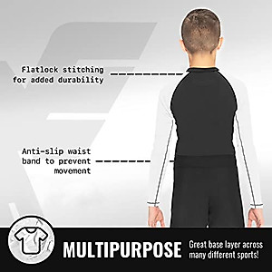Elite Sports Rash guards for boys and girls, full sleeve compression BJJ kids and youth rash guard (White, Large)