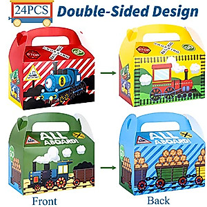 24pcs Railroad Train Crossing Party Gift Treat Boxes Railway Train Theme Party Favors Steam Train Goodie Candy Boxes for Kids Baby Shower Decorations Birthday Party Supplies